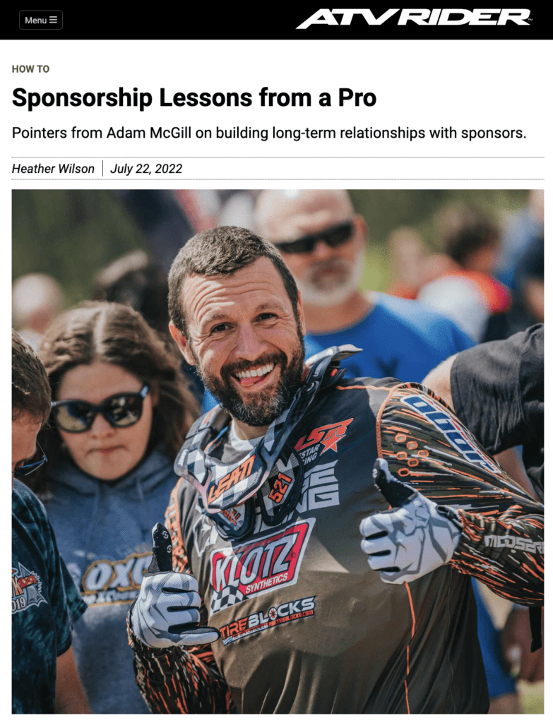 Sponsorship Lessons from a Pro (ATVrider.com) - High Gear Success